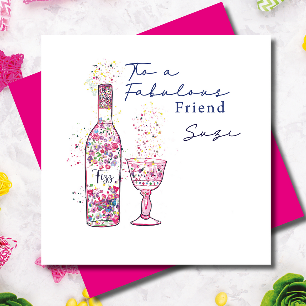 Fabulous Friend Pretty Tipsy Tipple Bottle Greeting Card